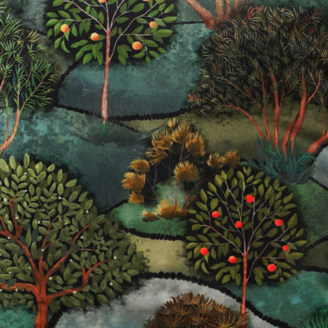 Red Apple Tree Velvet Cushion Cover 45x45cm, Green Forrest Pattern ...