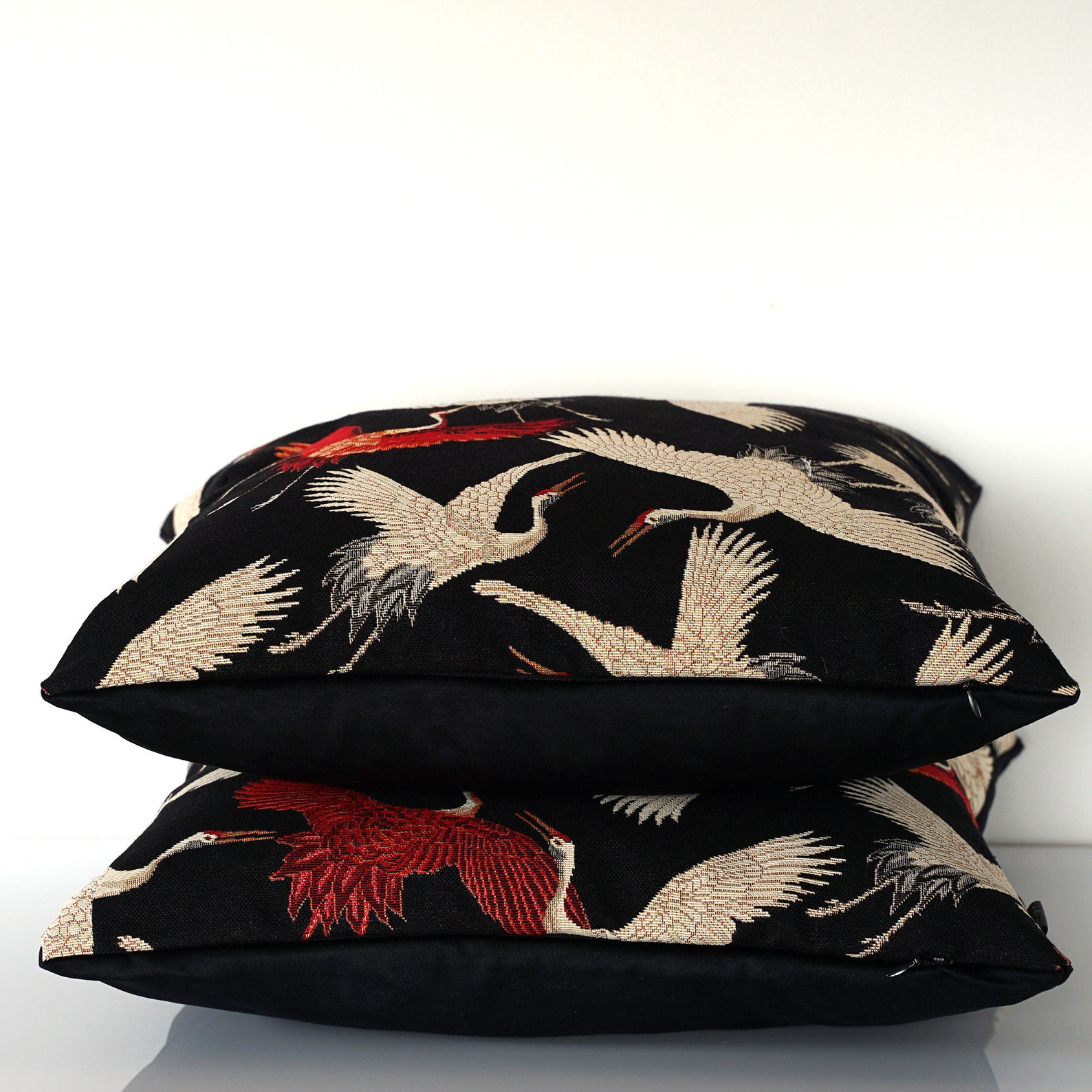 Japandi Pillowcase With Crane L Japanese Cushion Cover L White and ...
