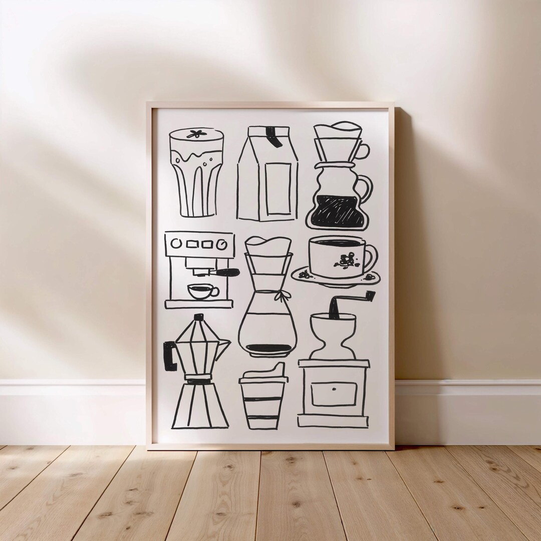 Hand-drawn Coffee Poster, Café Giclée Art Print, Gift Idea Coffee Lover ...