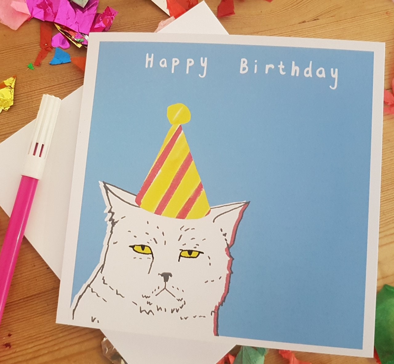 White Cat Birthday Card - Etsy