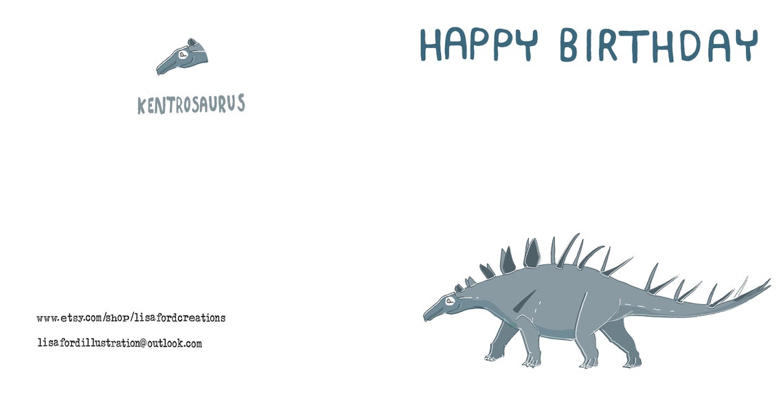 Dinosaur Birthday Card, Kentrosaurus. Kids Birthday Card Dinosaurs ...