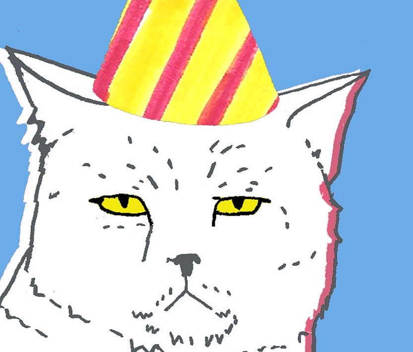 White Cat Birthday Card - Etsy