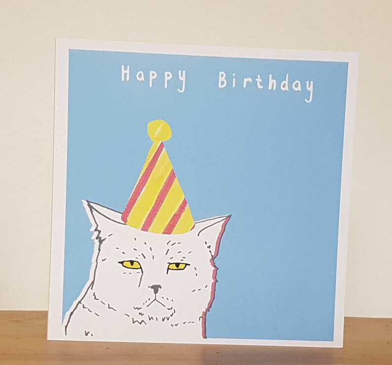 White Cat Birthday Card - Etsy