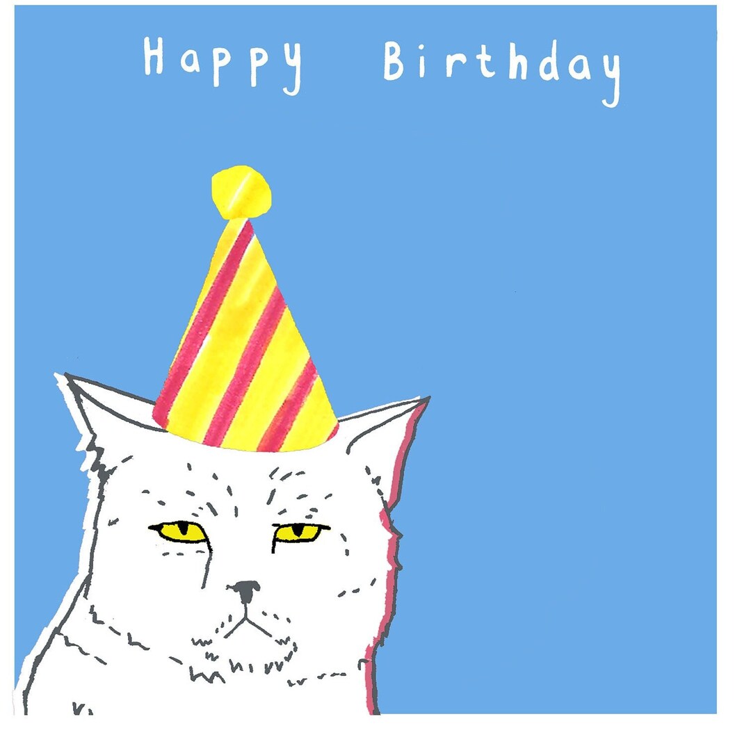 White Cat Birthday Card - Etsy