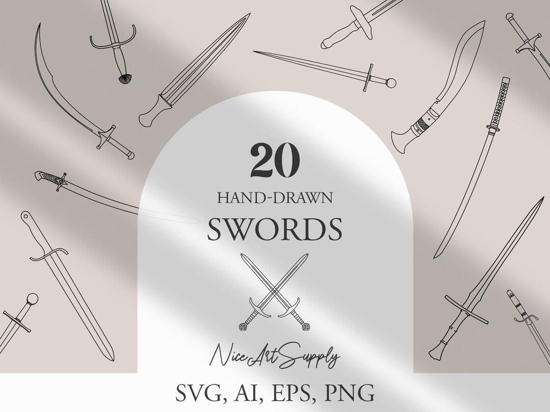 Sword Line Art Vector Silhouette Outline Icon Set Hand Drawn Swords ...