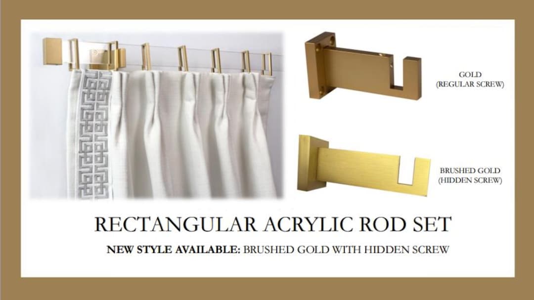 Acrylic Lucite Rectangular Curtain Rod Set- Gold - Includes Drapery ...