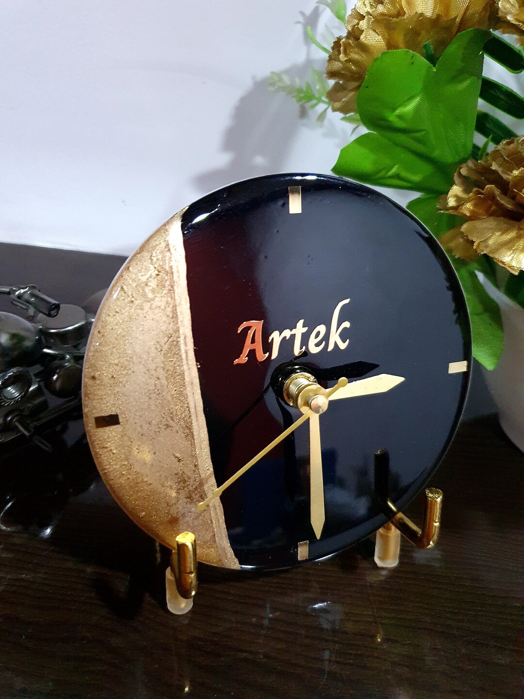 Handmade Epoxy Resin Unique Clock With Metal Stand Desk - Etsy