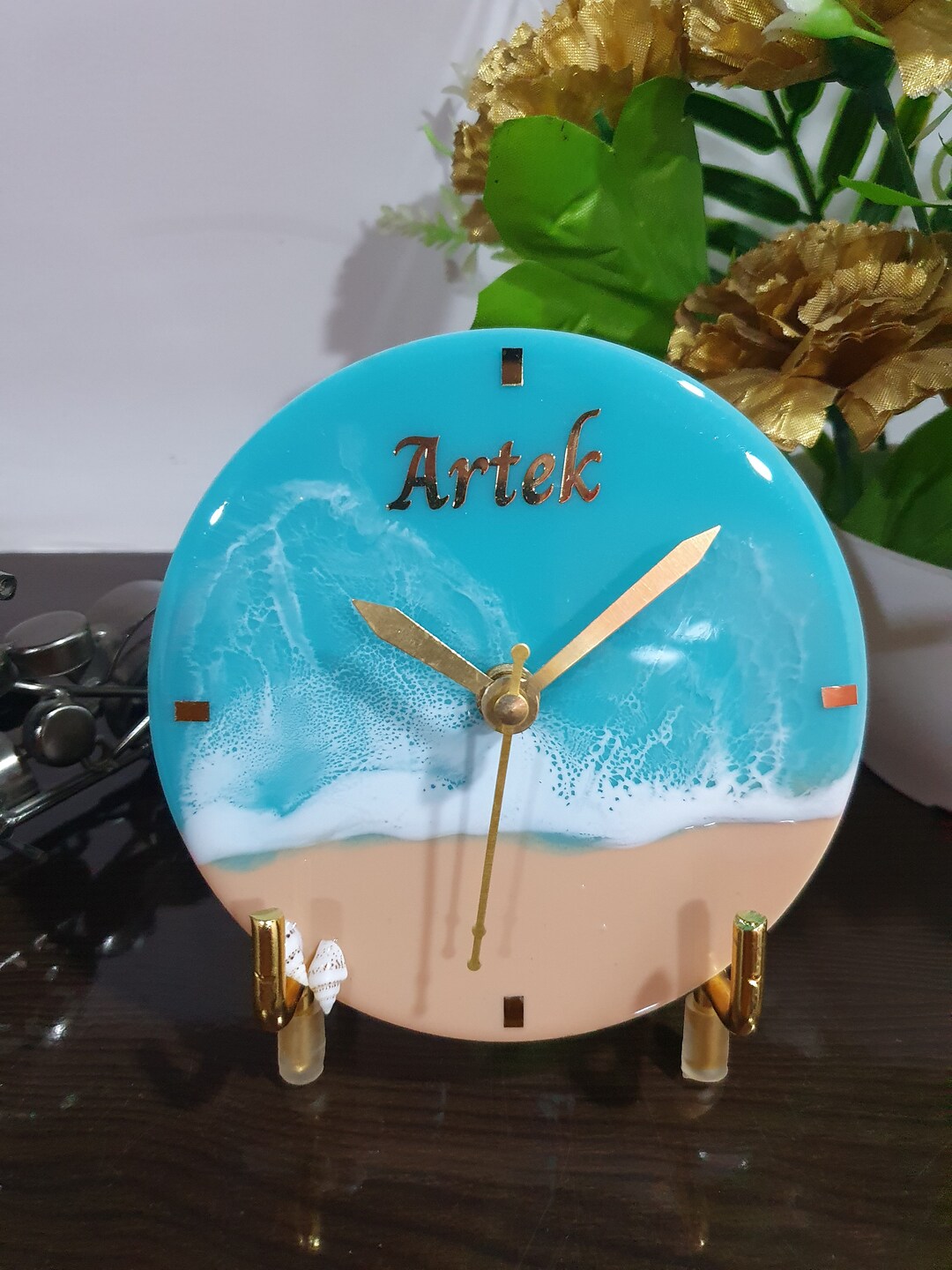 Handmade Epoxy Resin Unique Clock With Metal Stand, Desk Clock, Office ...