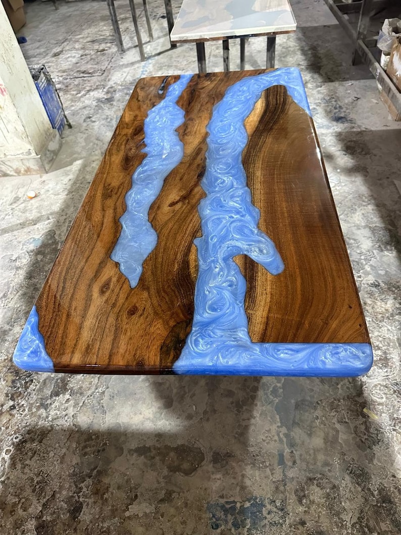 Custom River Epoxy Table, Live Edge Epoxy River Table, Dining Room Wood ...
