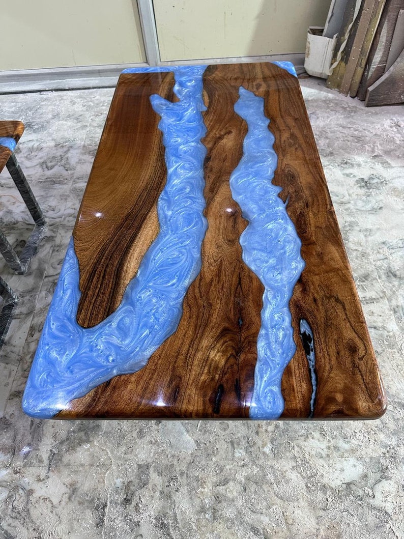 Custom River Epoxy Table, Live Edge Epoxy River Table, Dining Room Wood ...