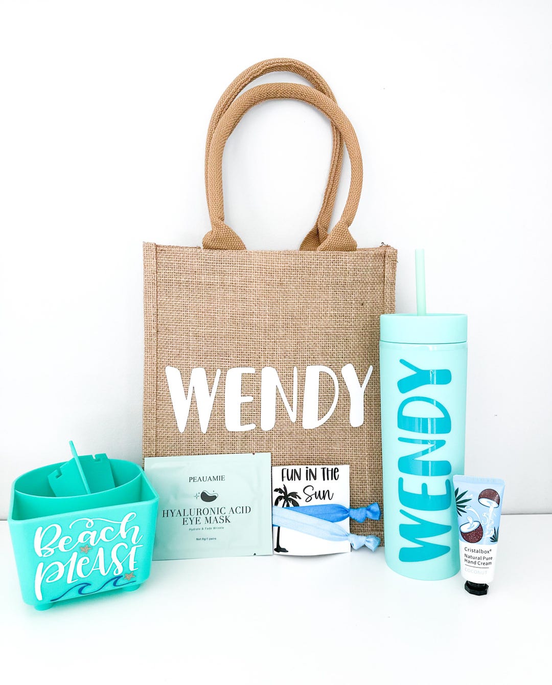 Personalized Beach Vacation Gift Set, Burlap Tote, Tumbler & Cup Holder ...