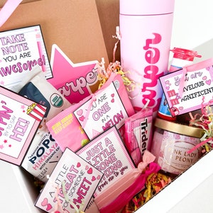Tickled Pink Care Package: Personalized Tumbler, Candle & Snacks - Etsy