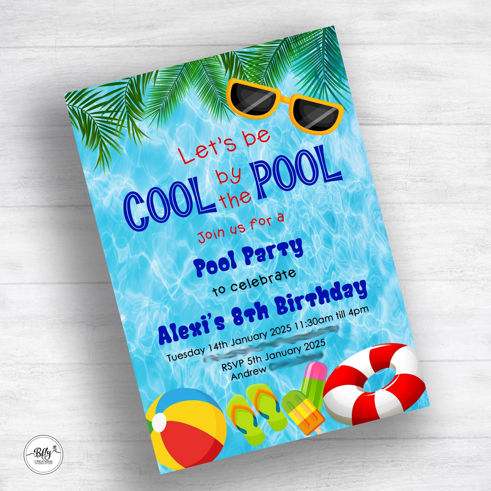 Pool Party Birthday Invitation, Personalized Digital Invitation File ...