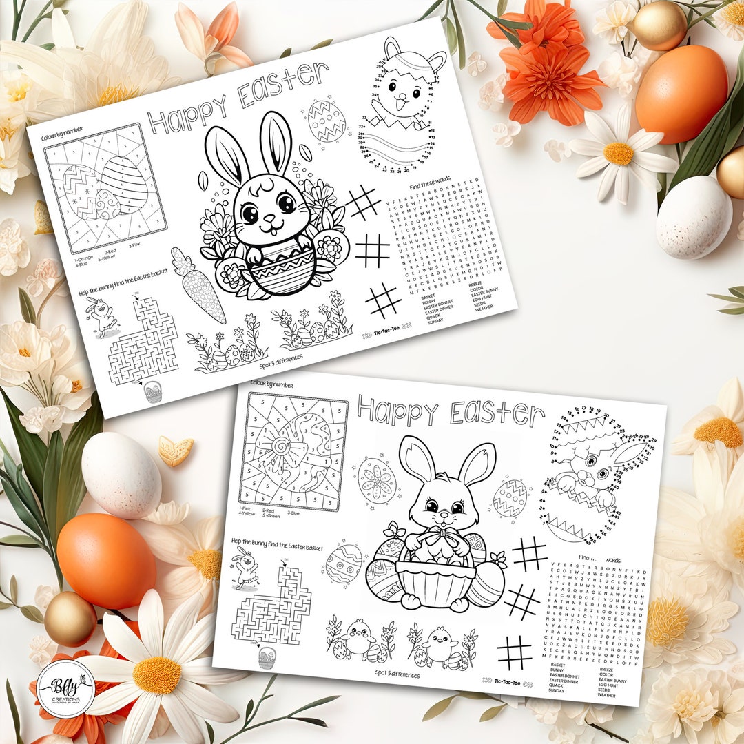 Kids Easter Activity Printable Placemat, Easter Coloring Placemat ...