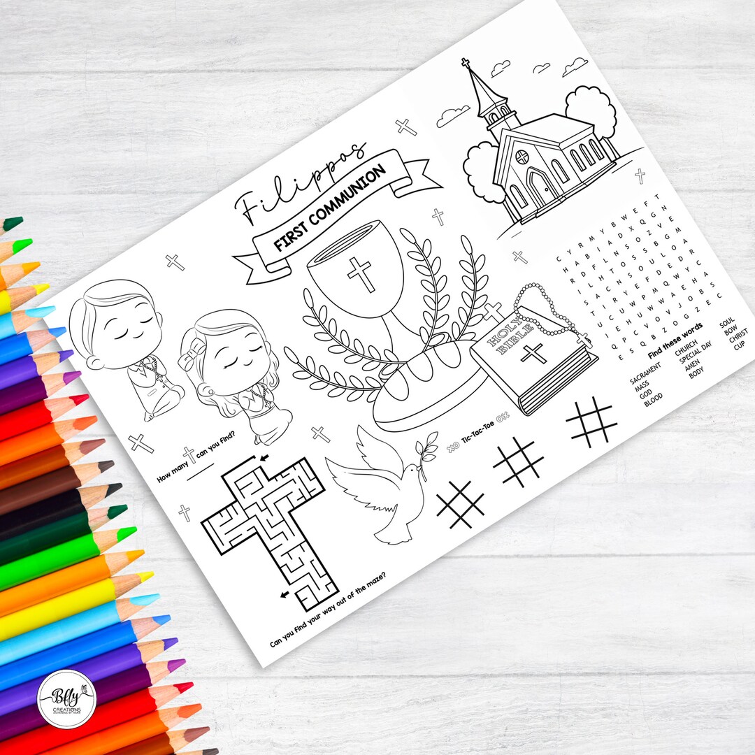 First Holy Communion Activity Printable Placemat, Kids Coloring ...