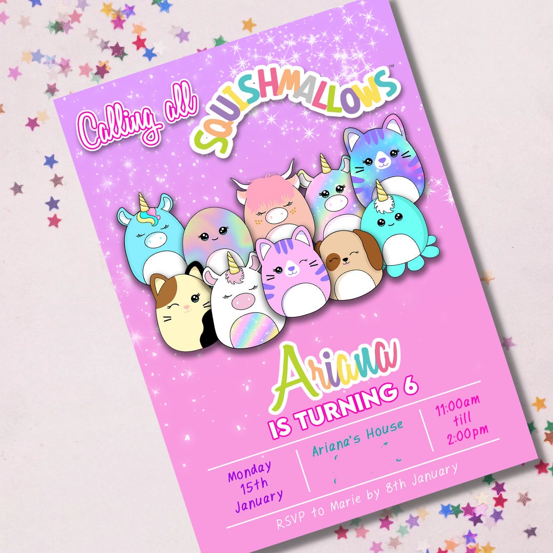 Pink Squish Toy Birthday Invitation, Personalized Digital Invitation ...