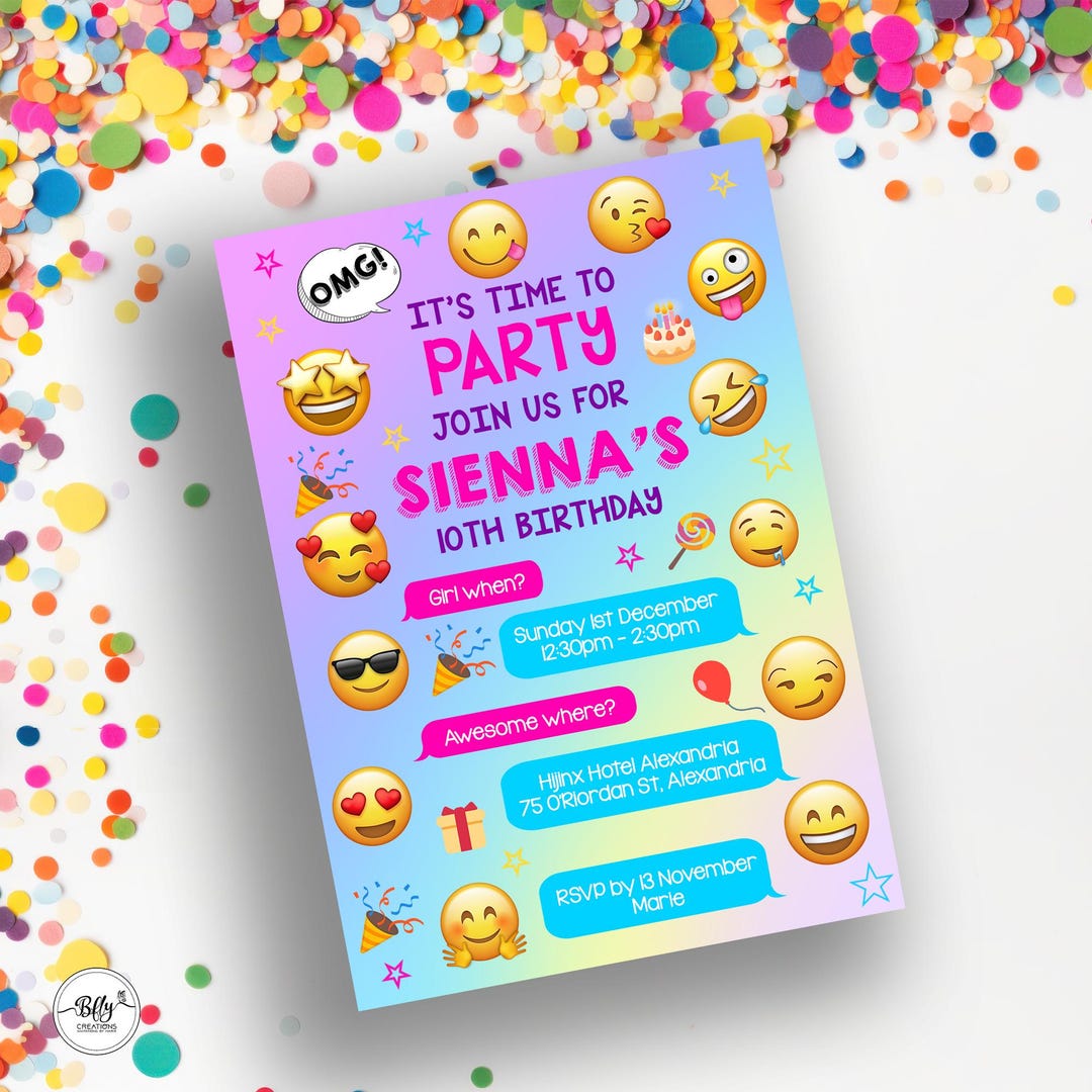 Emoji Themed Birthday Invitation, Personalized Digital Invitation File ...