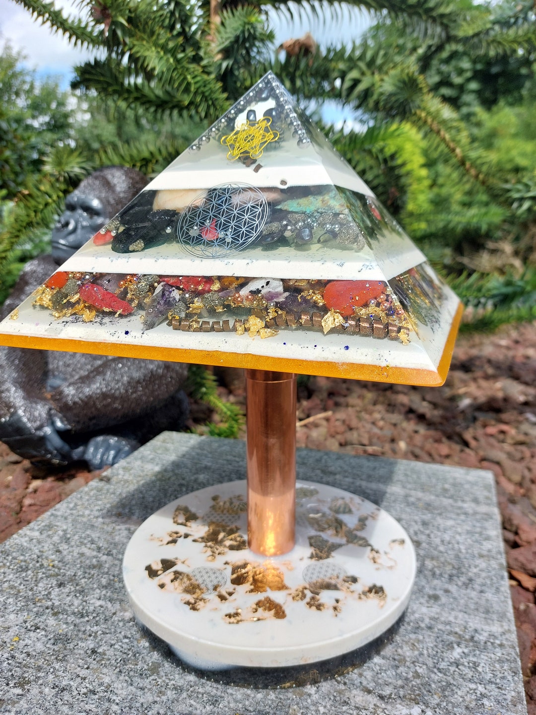 Orgonite Orgone Large Gold-white Pyramid MWO Lakhovsky Xxl - Etsy