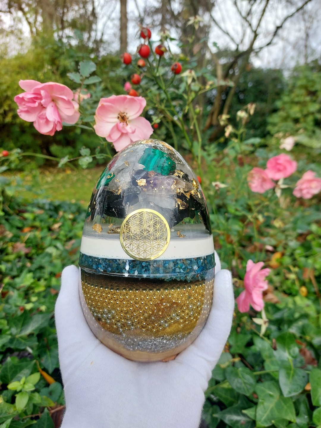 Chembuster Orgonite Energy Power Egg Gold-turquoise Malachite - Etsy