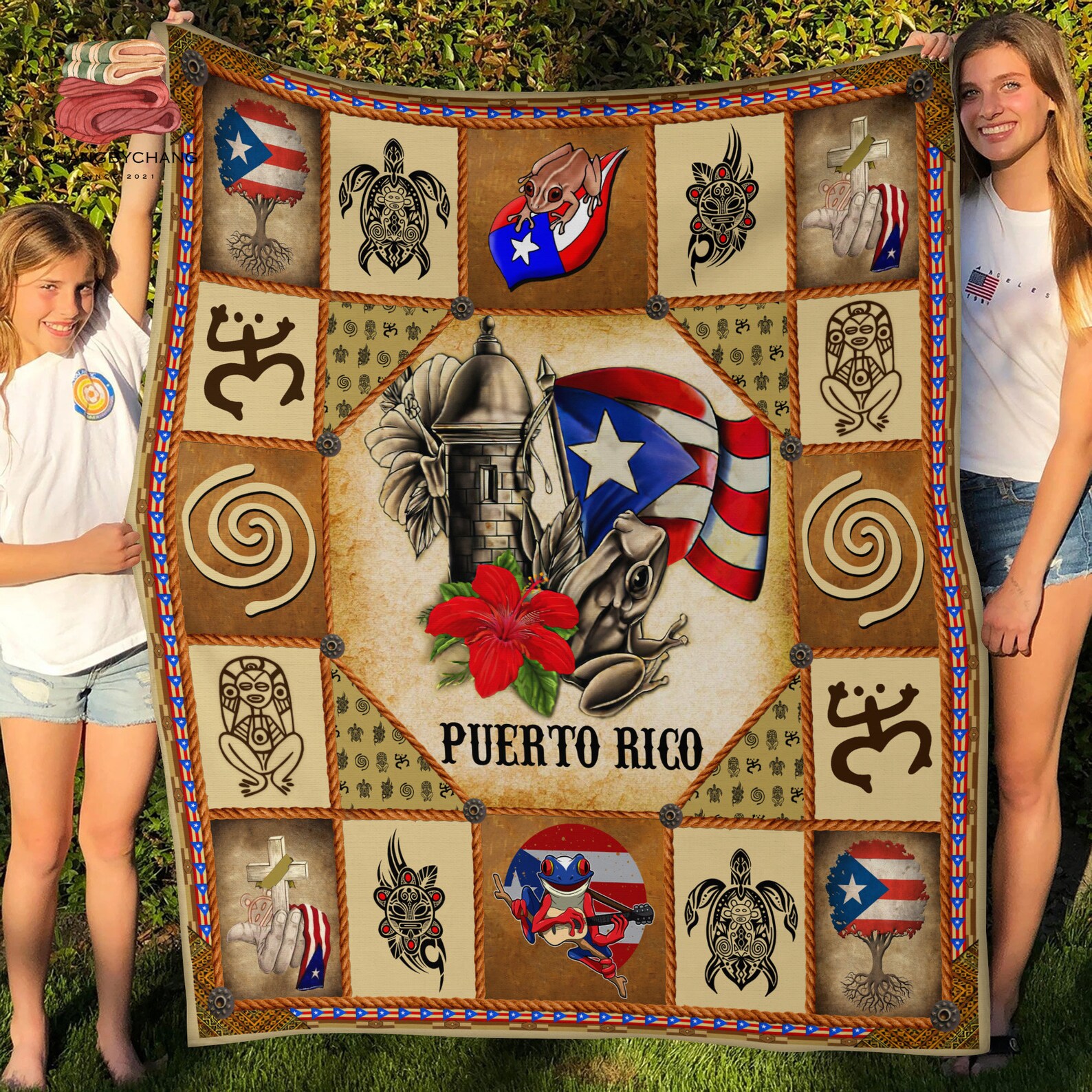 Puerto Rico Taino Symbols Fleece Blanket, Premium Sherpa Blanket ...