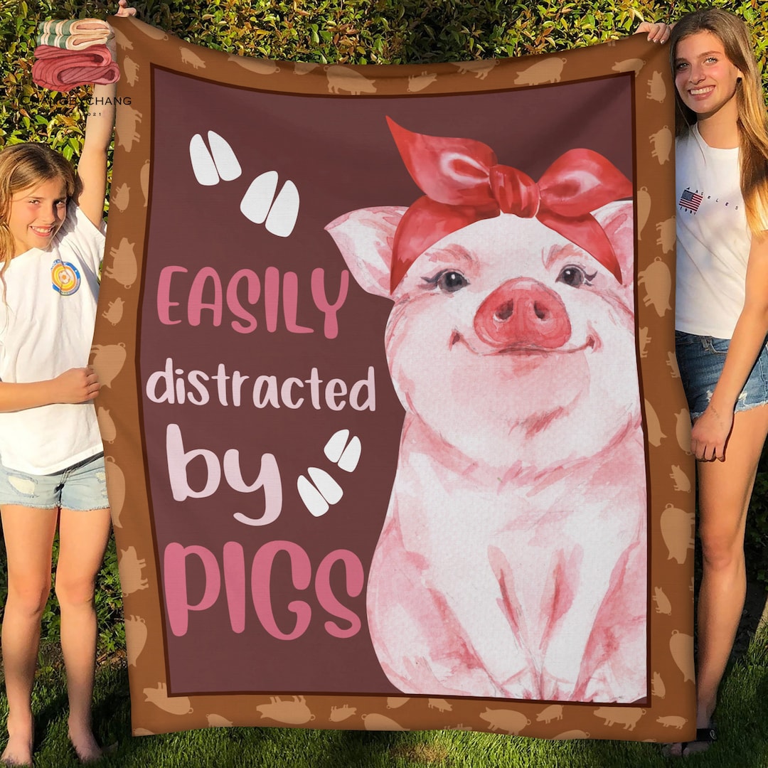 Easily Distracted by Pigs Fleece Blanket, Premium Sherpa Blanket, Pig ...