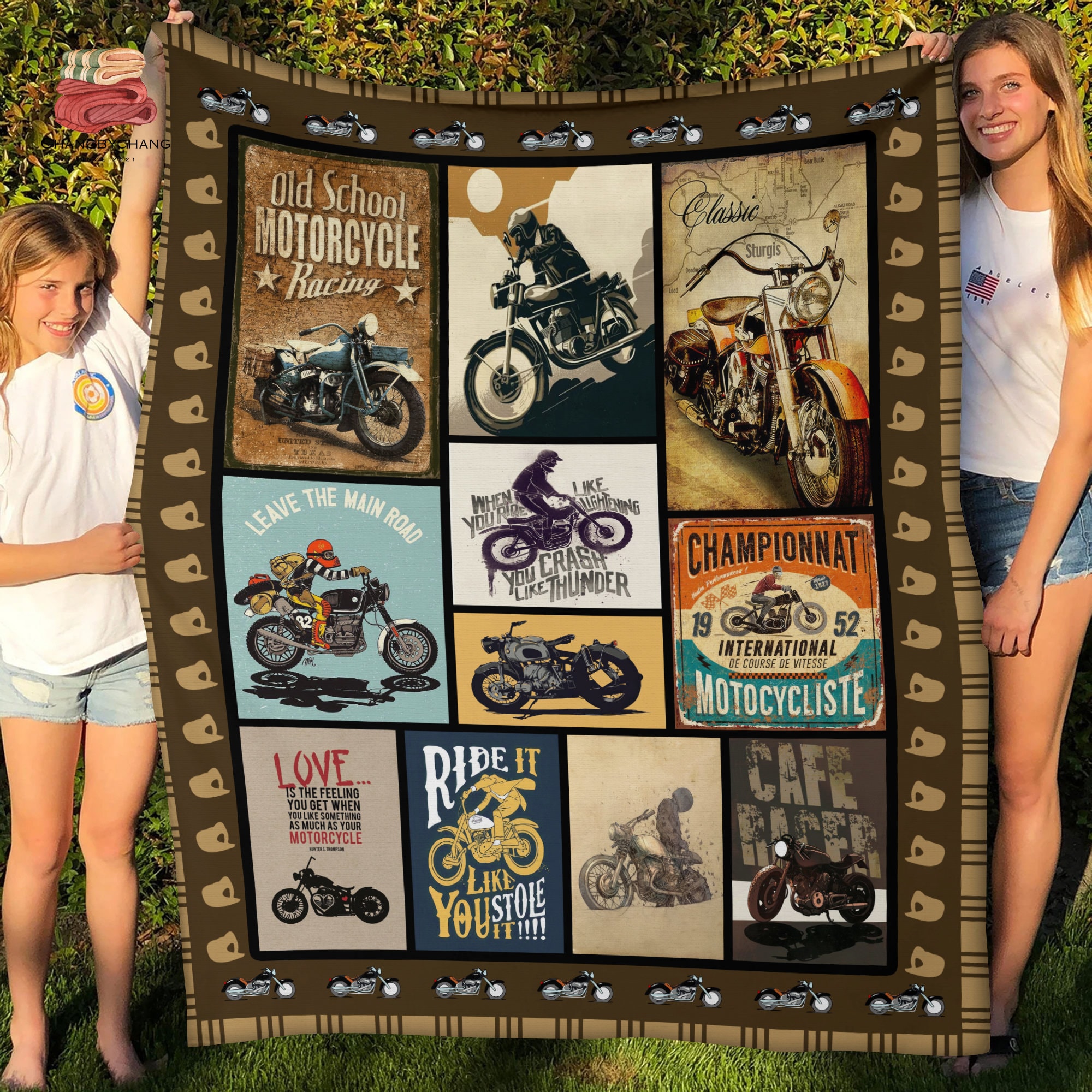 Motorcycle With Man Driver Themed Fleece Blanket, Premium Sherpa ...