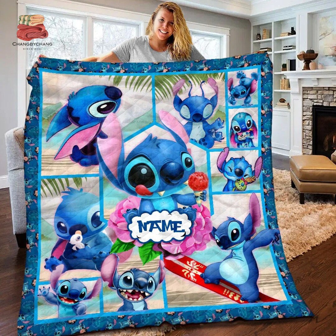 Personalized Name Lilo and Stitch so Cute Christmas Fleece Blanket ...