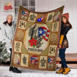 Puerto Rico Taino Symbols Fleece Blanket, Premium Sherpa Blanket ...