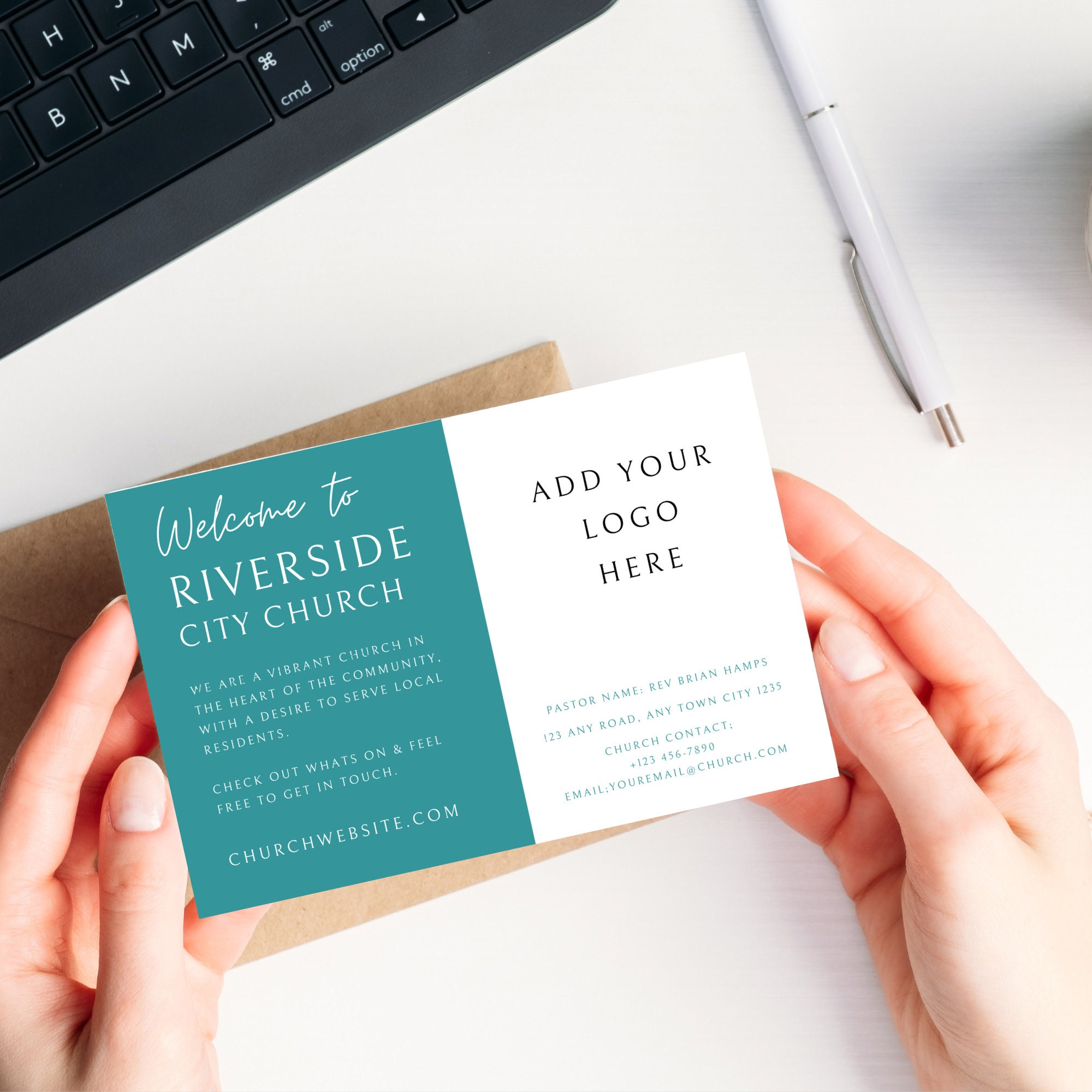 Blue Church Welcome Card Template | Digital Download | Editable Church ...