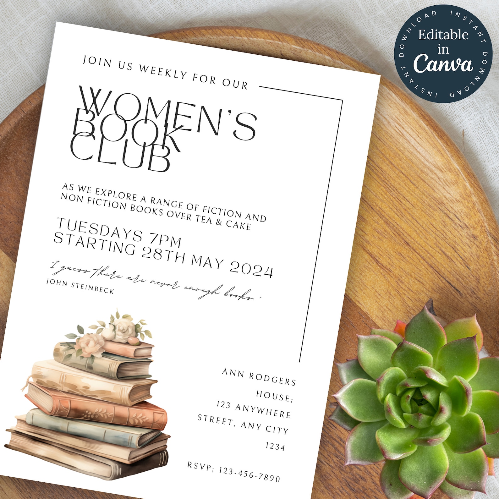 Editable Book Club Invite Vintage Book Club Invitation Book Party Flyer ...