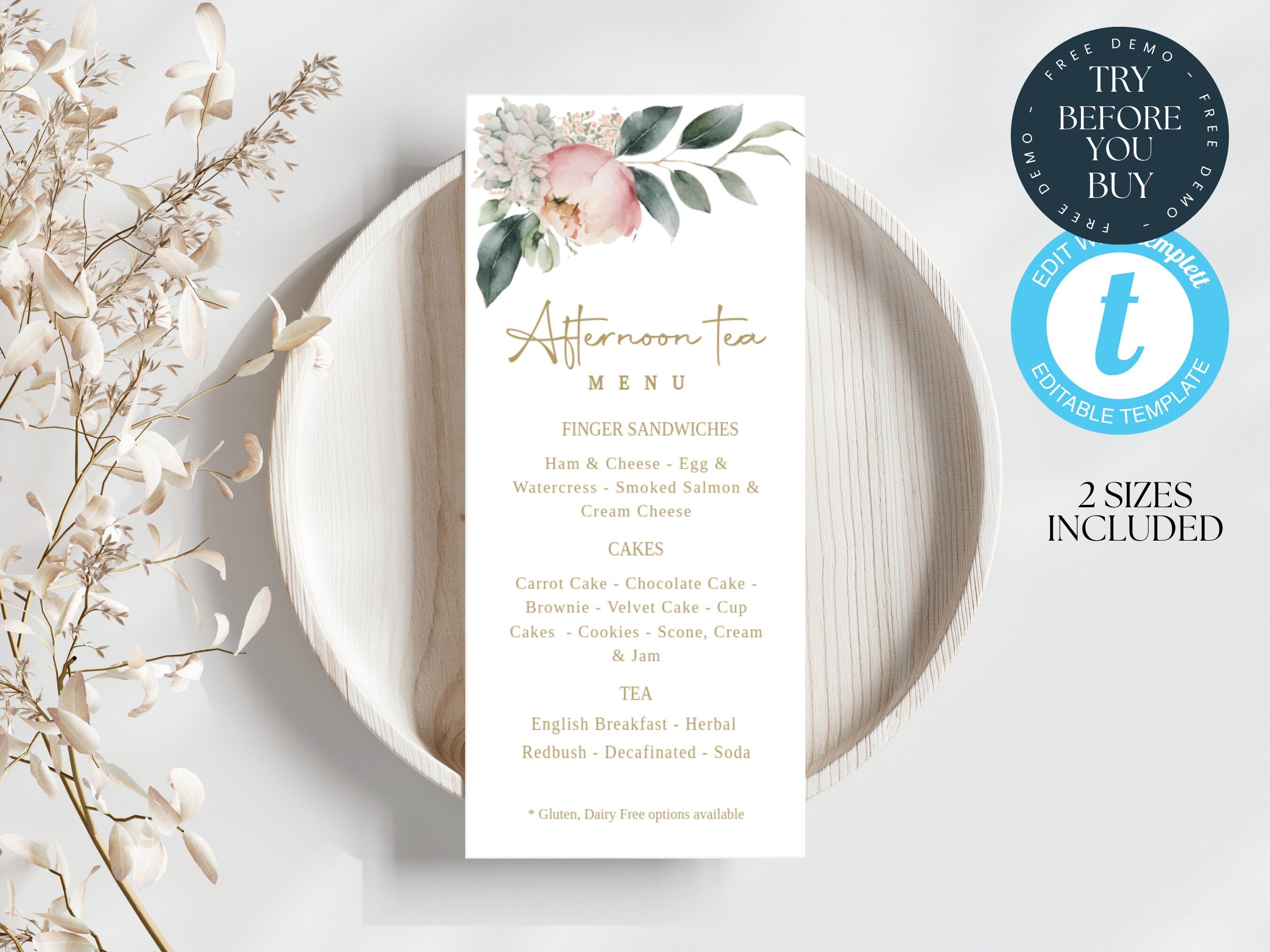 Afternoon Tea Menu Template | Editable Event Menu | Printable Menu ...