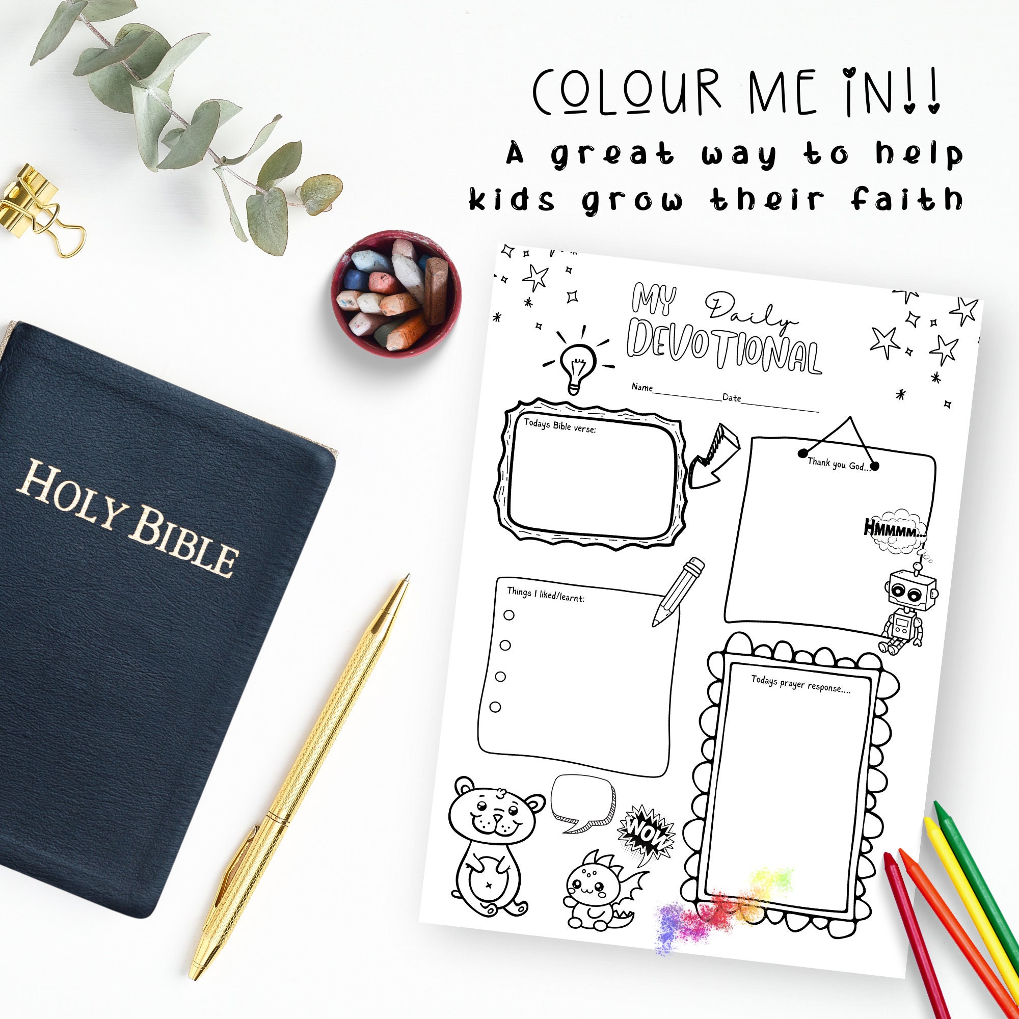 Coloring Daily Devotional for Kids, Faith Planner, Journal Page, Bible ...