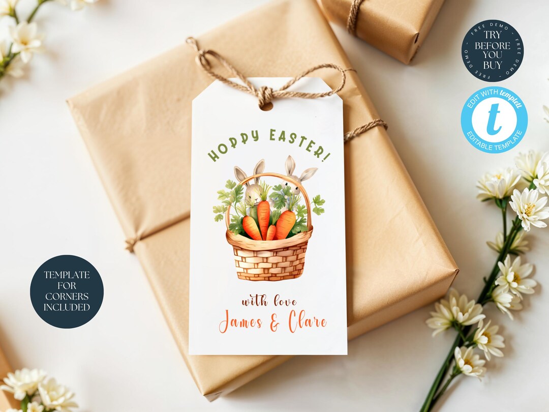 Editable Hoppy Easter Gift Tags - Printable Gift Tags - Favor Tags ...
