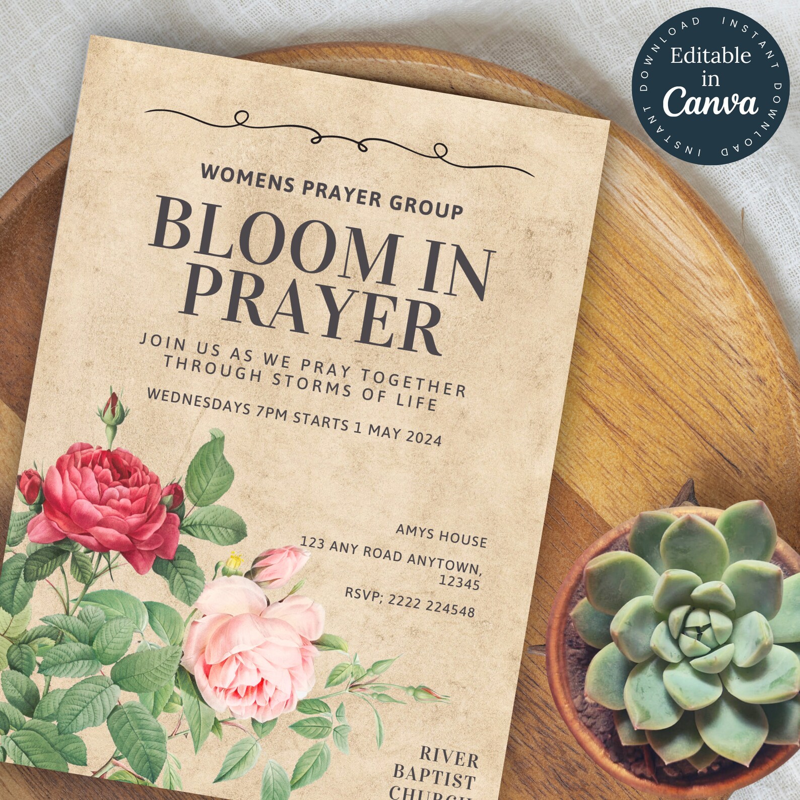 Women’s Vintage Prayer Group Invite | Editable Evite | Church Group ...