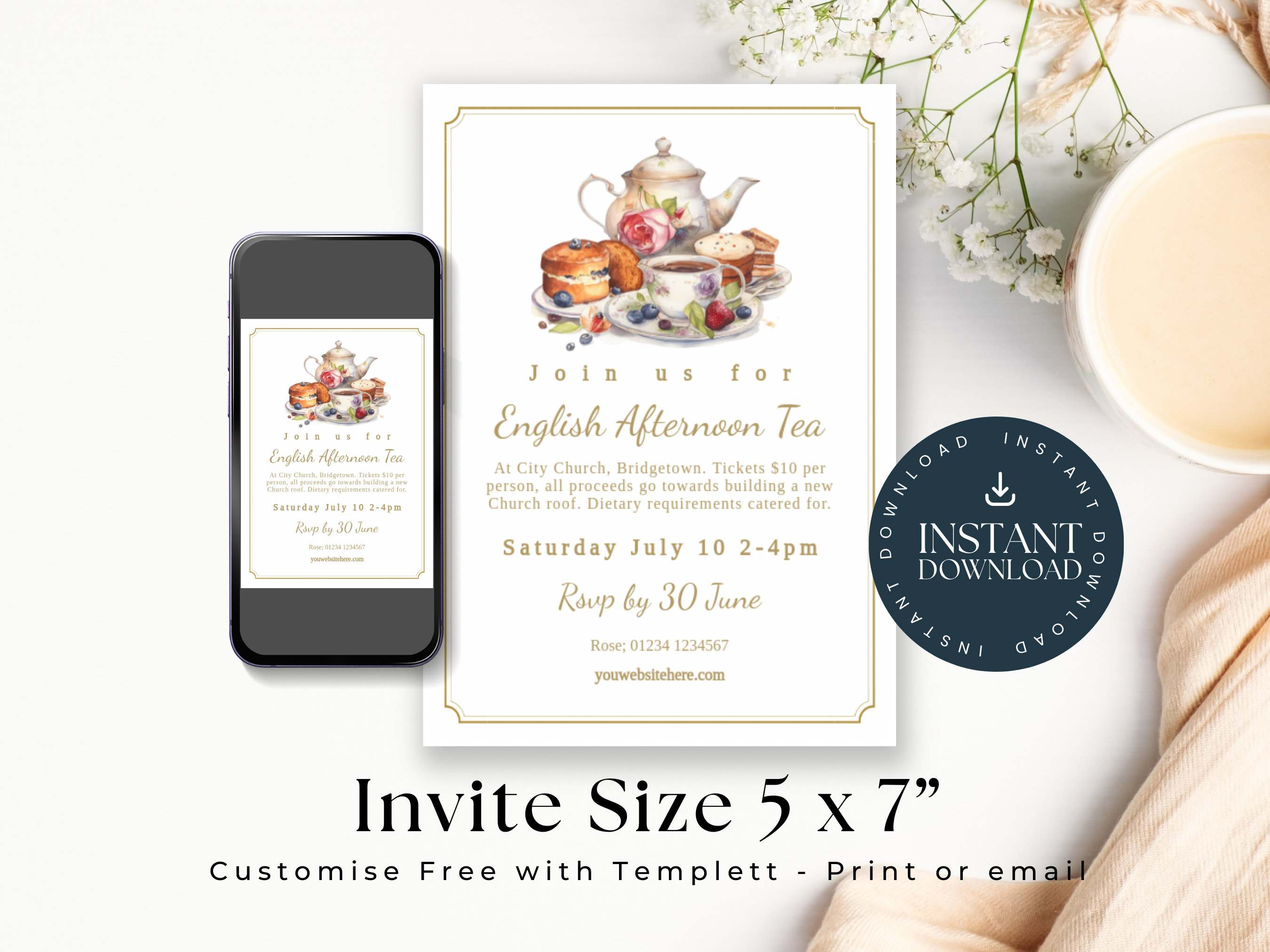 Editable Afternoon Tea Invitation | Women’s Tea Party Invitation ...