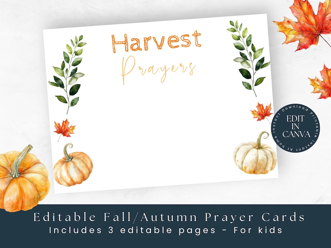 Harvest Prayer Cards | Editable Cards | Fall Activities for Kids ...