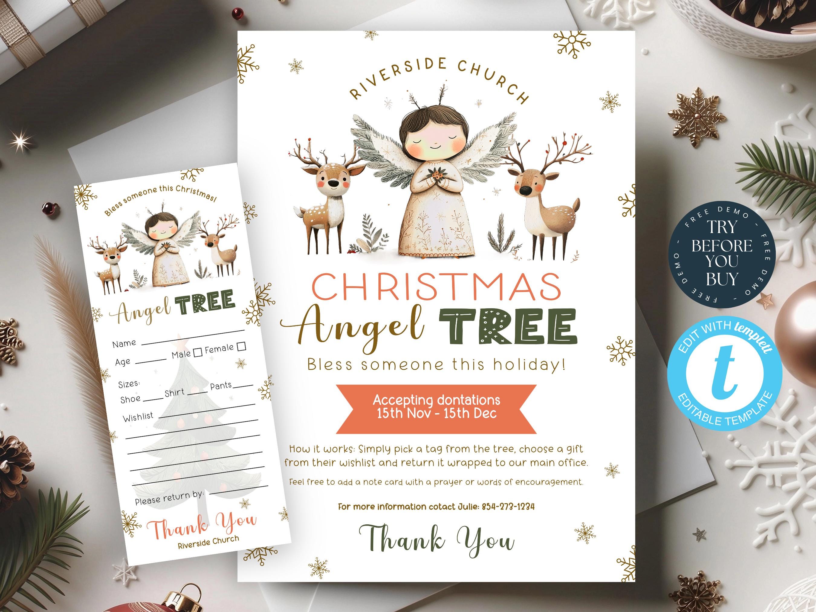 Christmas Angel Tree Tags | Editable Giving Tree Gift Tag | Tree Flyer ...