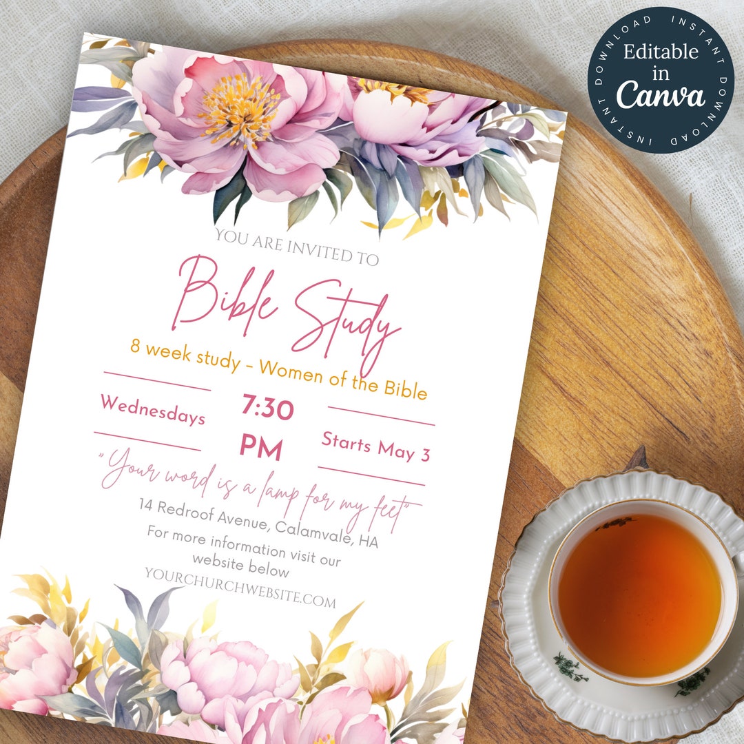 Pink Floral Editable Bible Study Invite | Women’s Church Group Evite ...