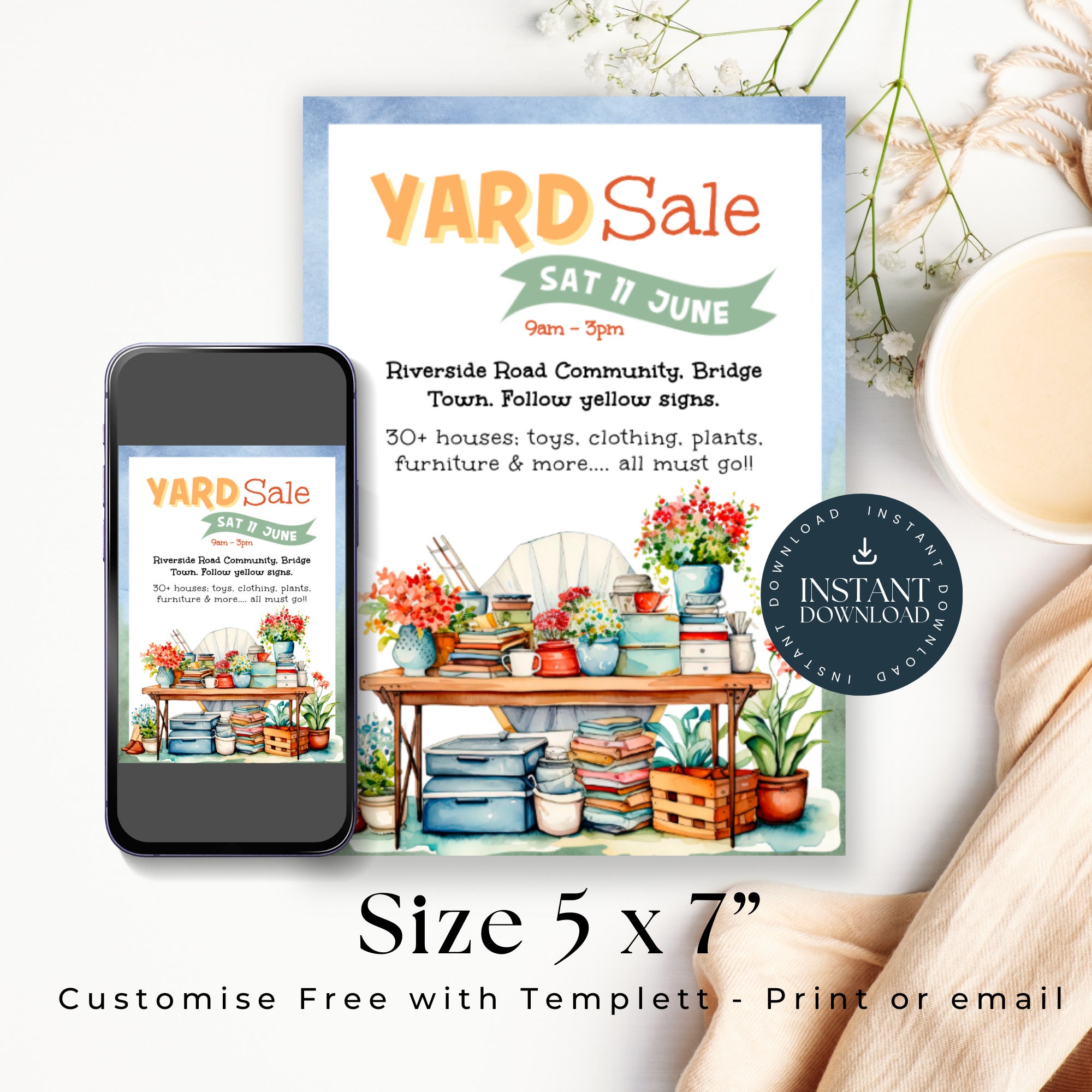 Yard Sale Flyer | Editable Rummage Sale | Editable Garage Sale Template ...