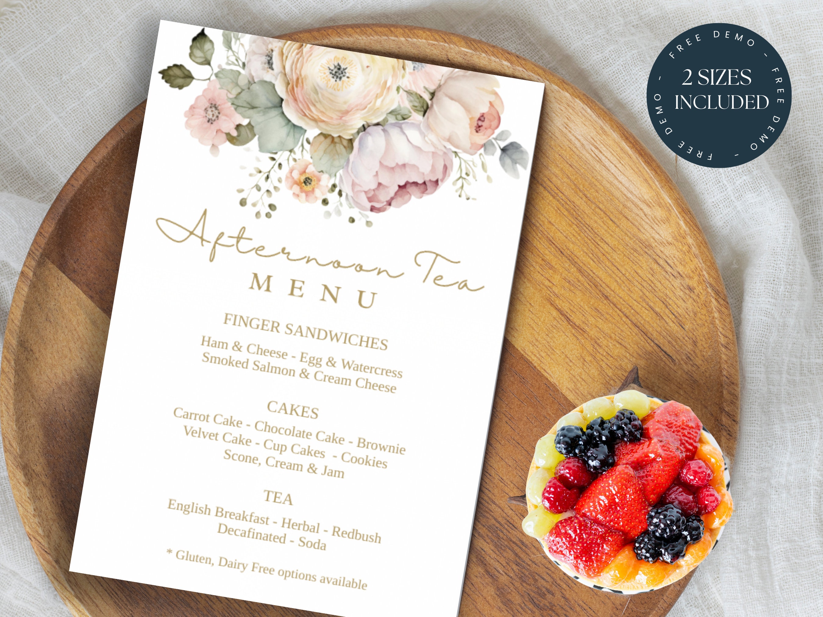Afternoon Tea Menu Template | Editable Event Menu | Printable Menu ...