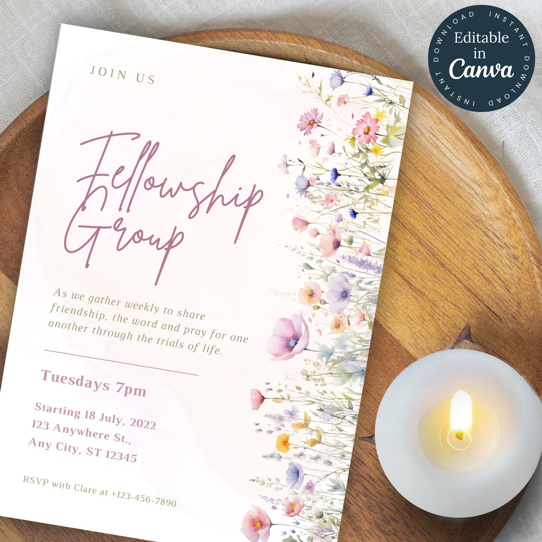 Floral Fellowship Group Invite | Editable Bible Study Invite | Church ...