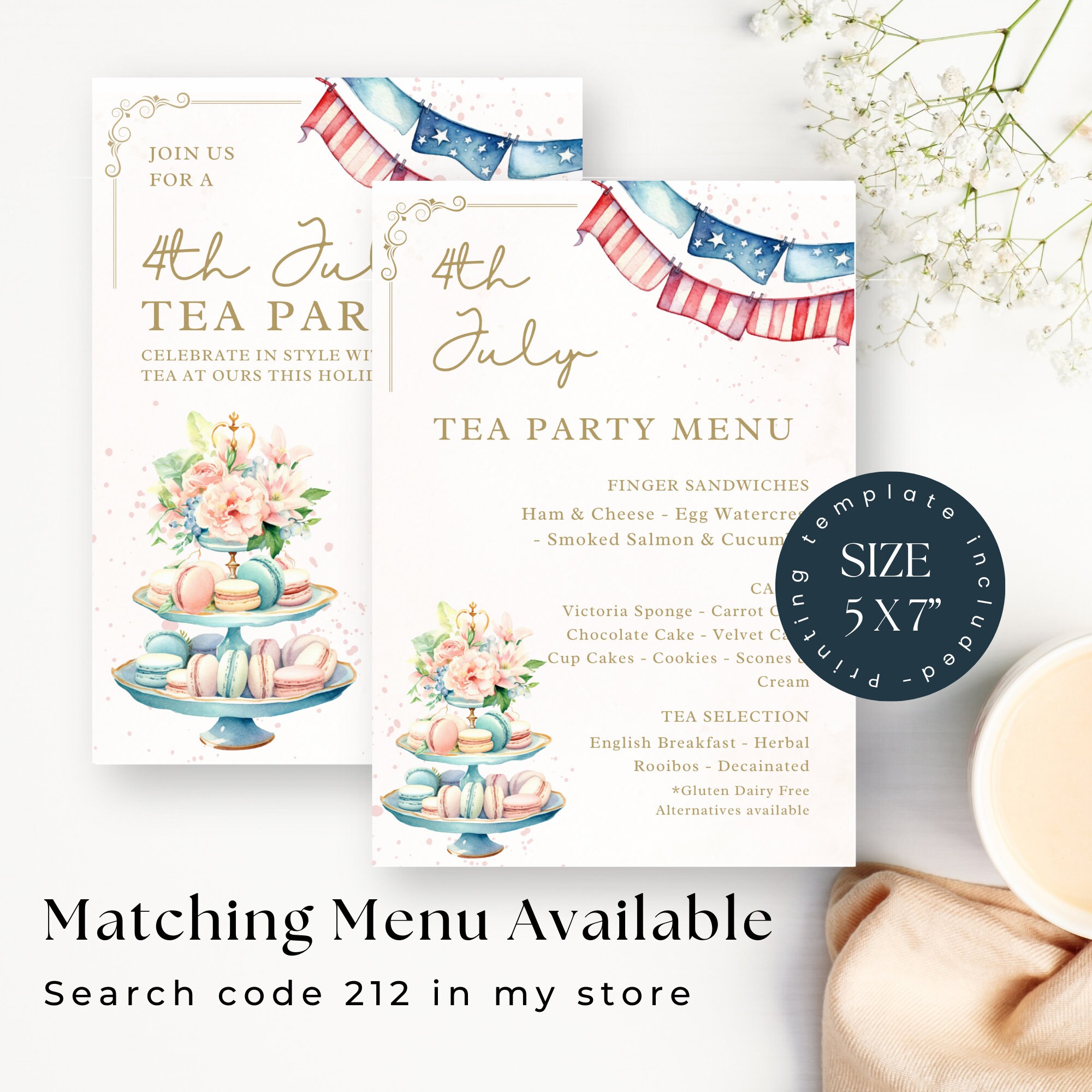 4th July Tea Party Invite Template Fourth July Afternoon Tea High Tea ...