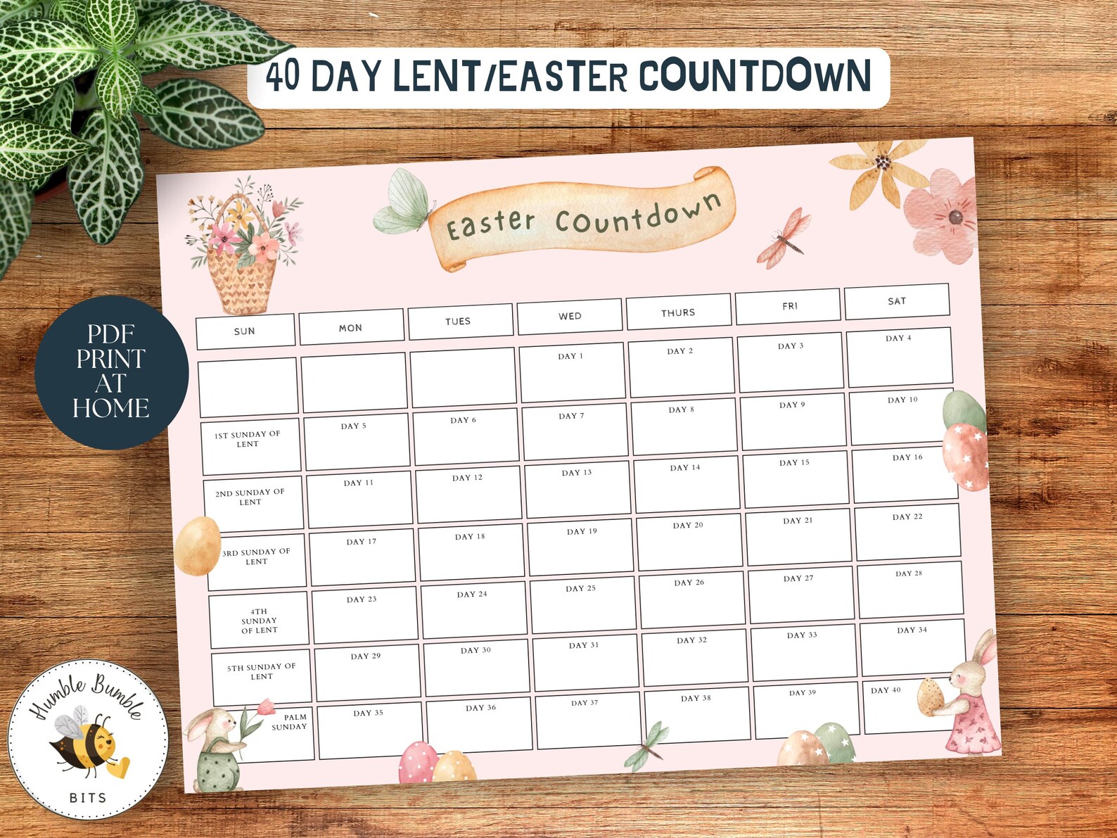 Easter Countdown Calendar, Undated Lent Calendar, Easter Tracker, 40 ...