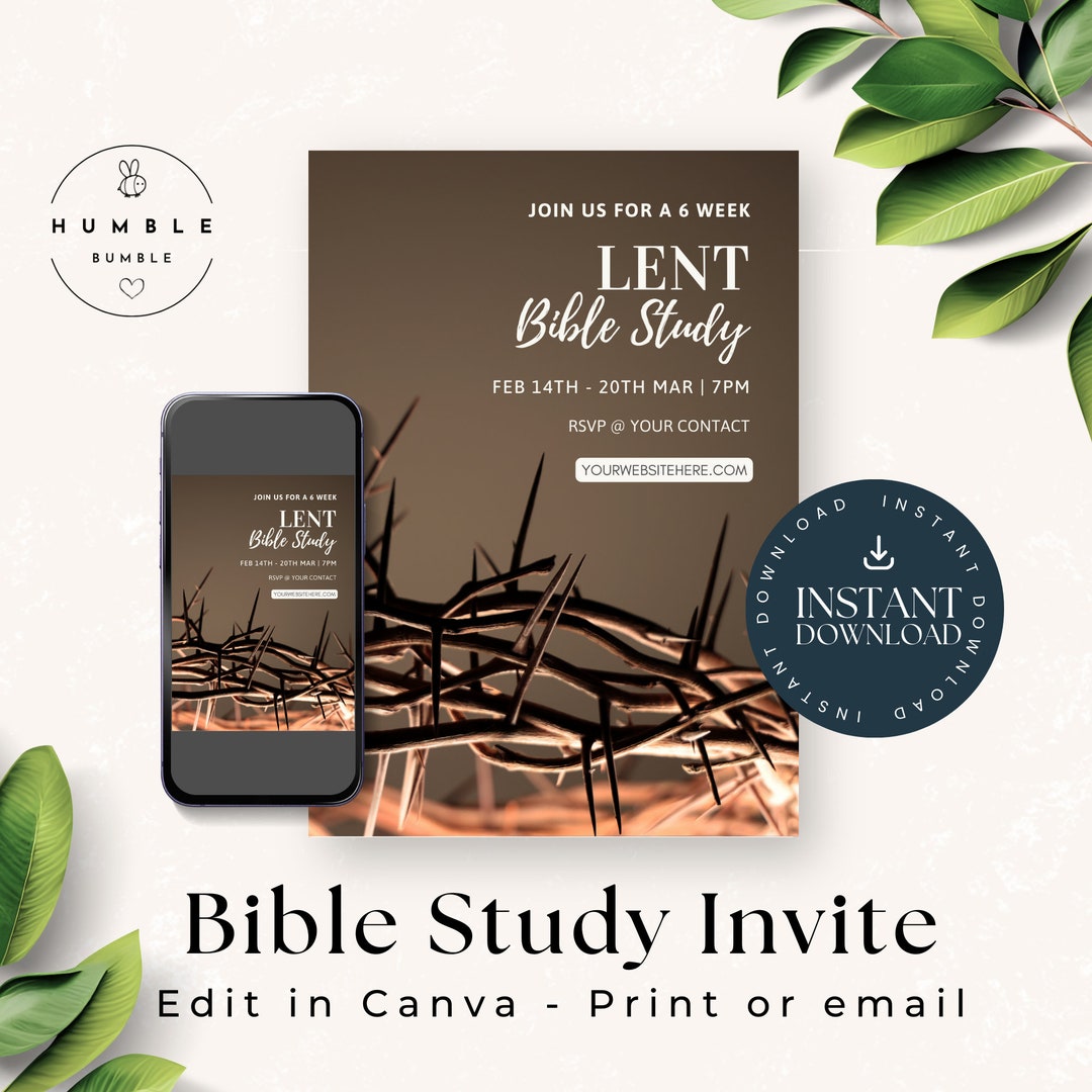 Lent Bible Study Invite Editable Flyer Church Group Evite Invite ...