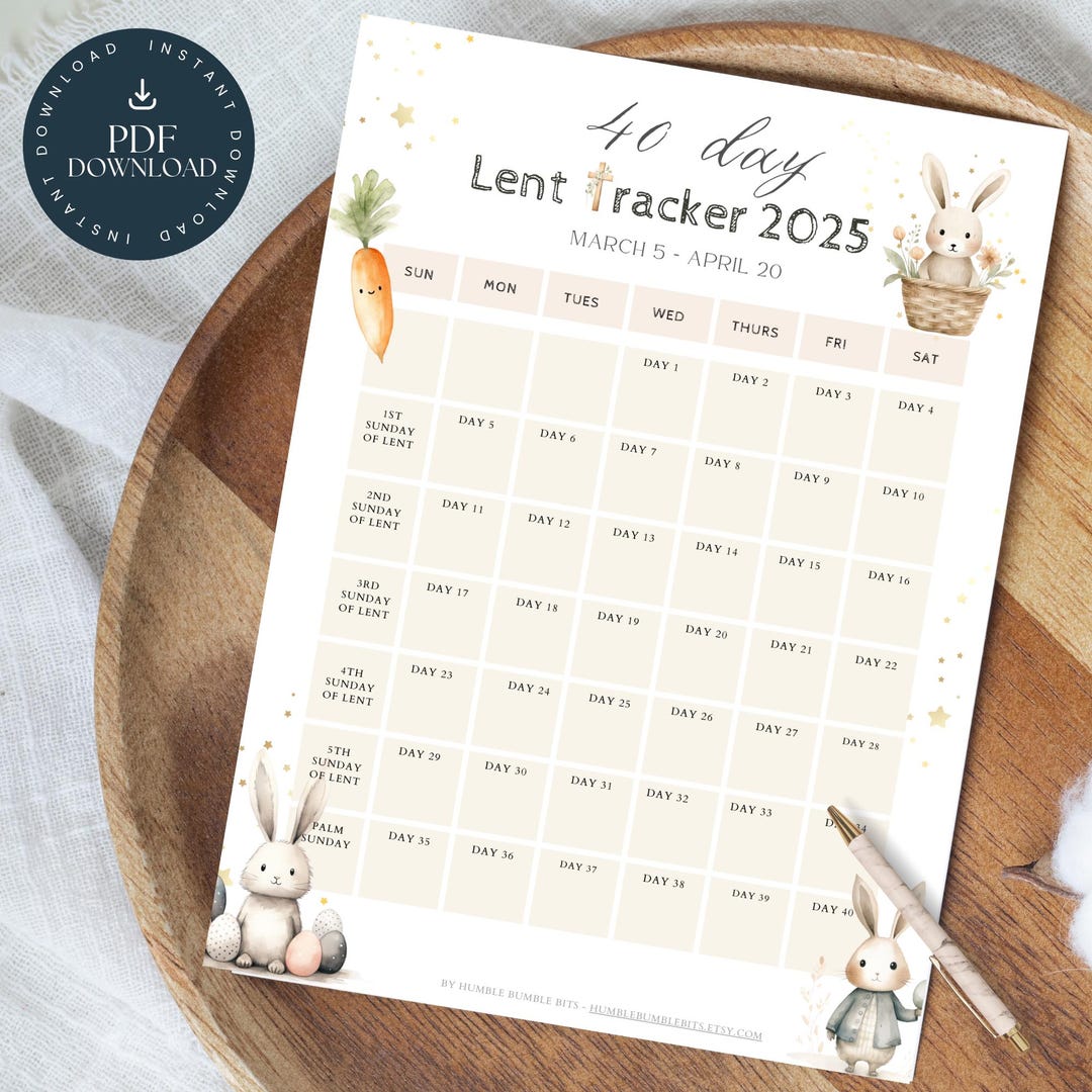 2025 Lent Calendar | Cute Lent Tracker | 40 Day Lenten Calendar | Lent ...