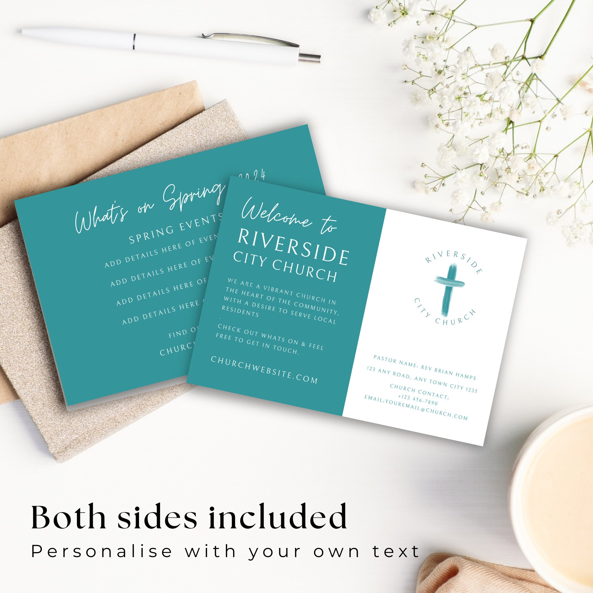 Blue Church Welcome Card Template | Digital Download | Editable Church ...
