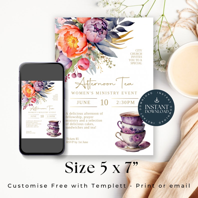 Editable Ladies Tea Party Event Flyer | Women’s Day | Ministry Tea ...