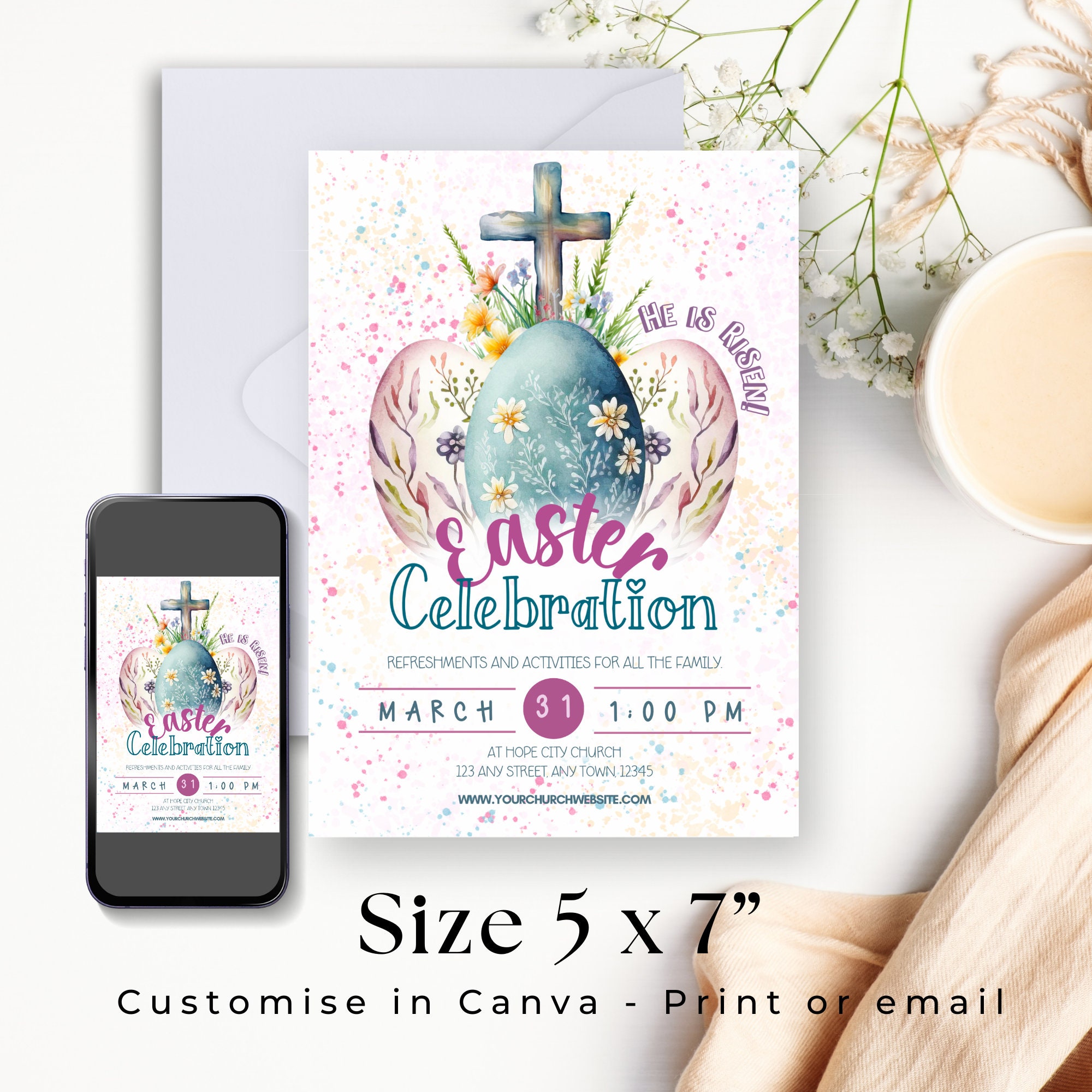 Easter Celebration Invite Basket Eggs Easter Party Invitation Church ...