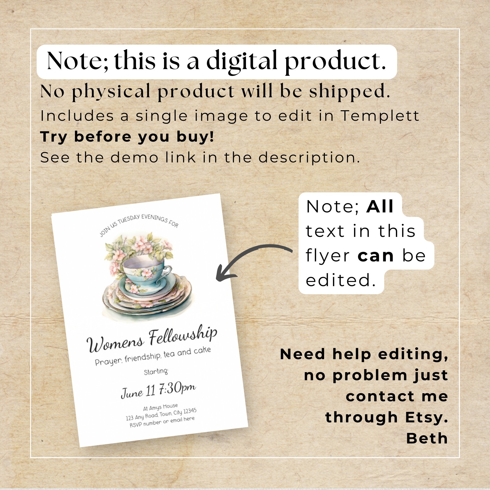 Women’s Fellowship Invitation Template | Editable Bible Study Invite ...