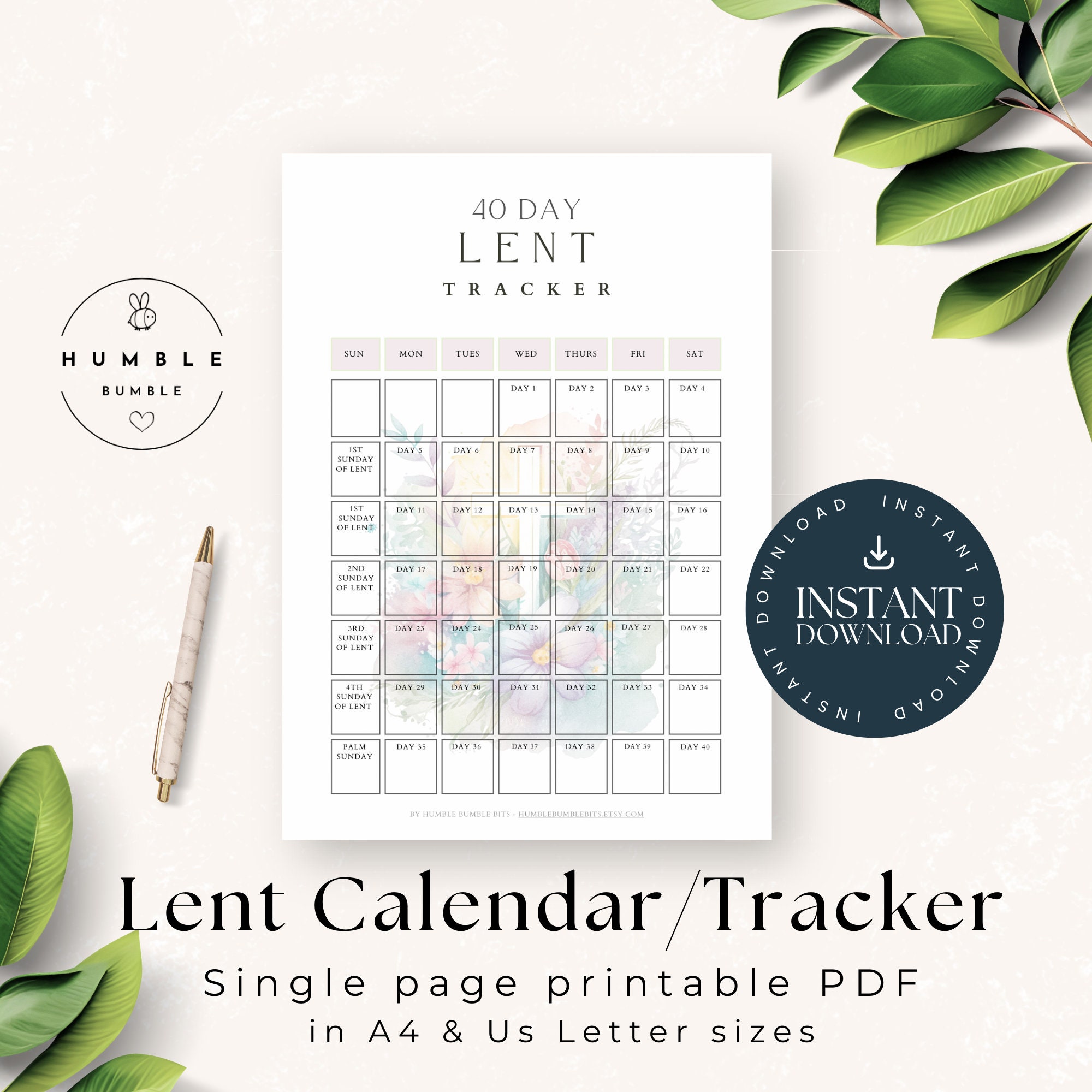 Cross Lent Calendar 2024 Lent Tracker 40 Day Lenten Calendar Lent ...